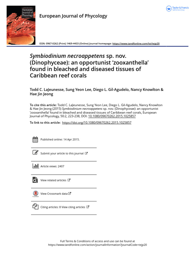 Symbiodinium Necroappetens Sp. Nov. Dinophyceae An Opportunist ...