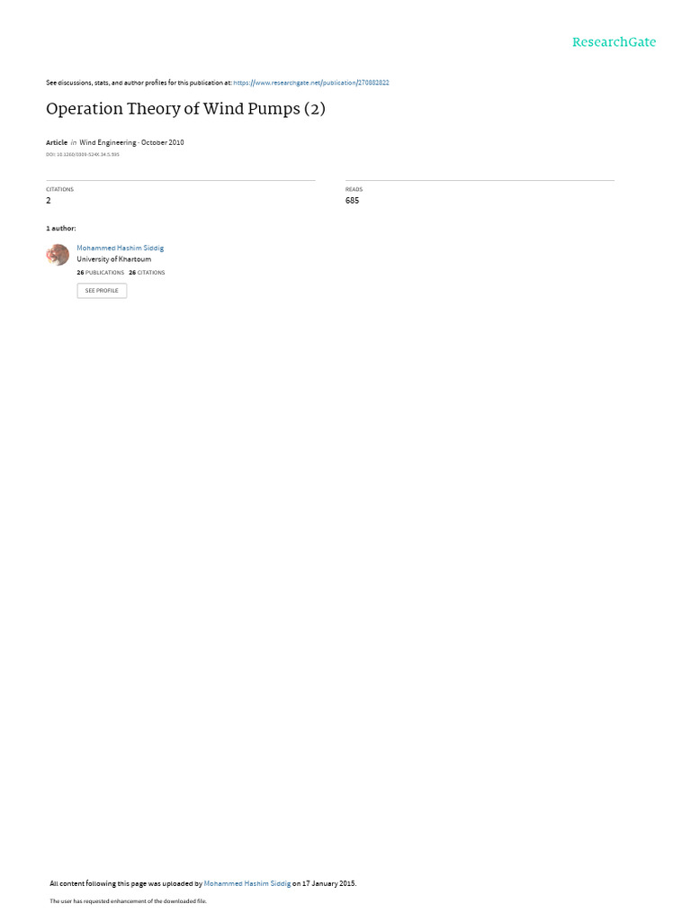 Article Operation Theory of Wind Pumps | PDF | Turbine | Pump