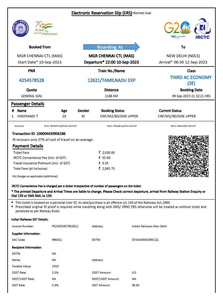 12621 tamilnadu Exp Third Ac Economy 3E PDF Identity Document