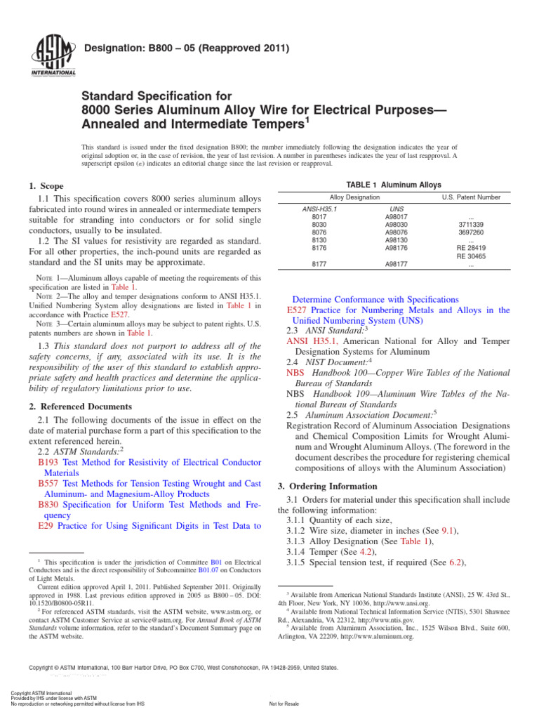 Astm B 800-05 (2001) | PDF | Electrical Resistivity And Conductivity ...