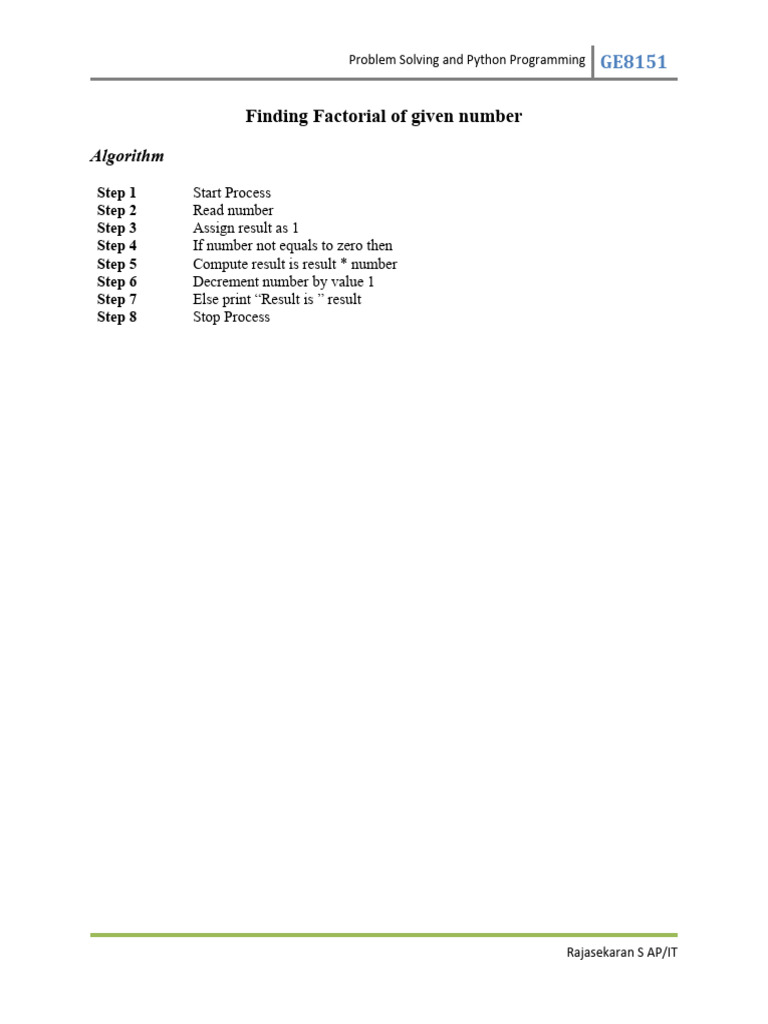 GE8151-U1-13-Finiding Factorial of Given Number | PDF