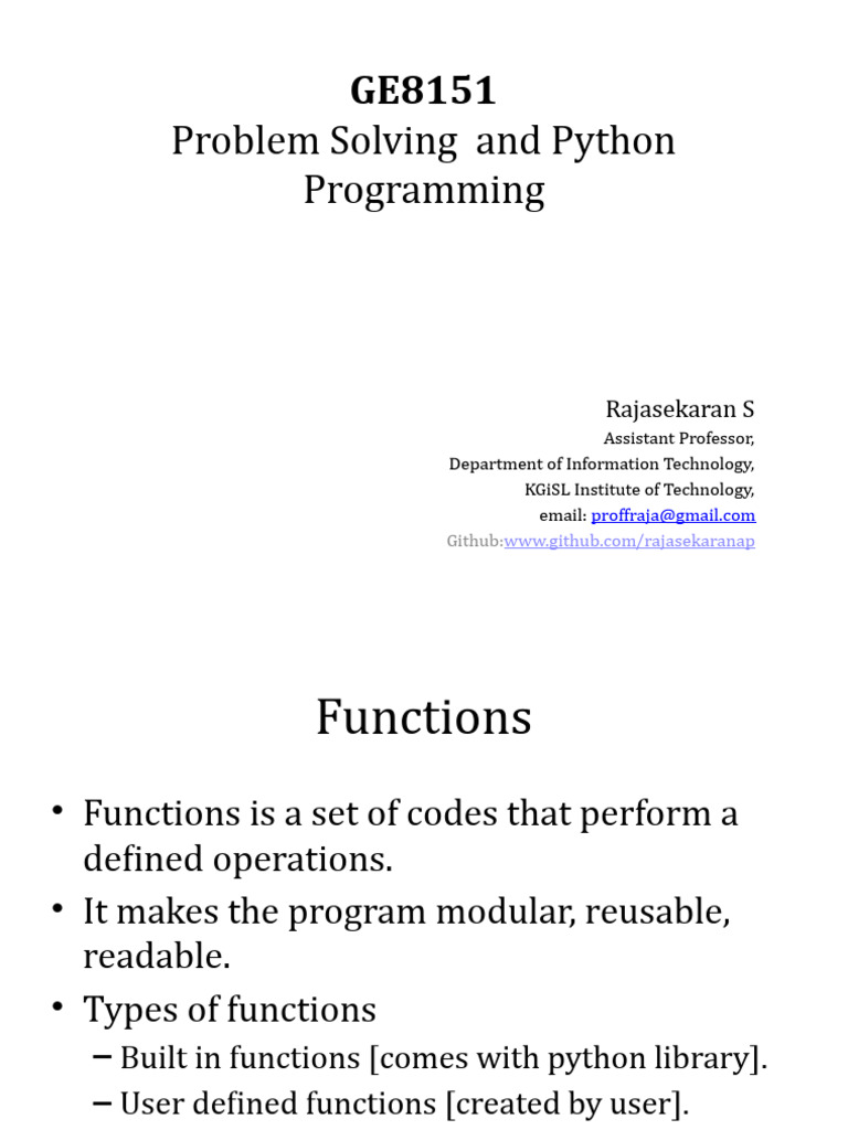 GE8151 U2 3 Functions | PDF | Parameter (Computer Programming) | String (Computer Science)