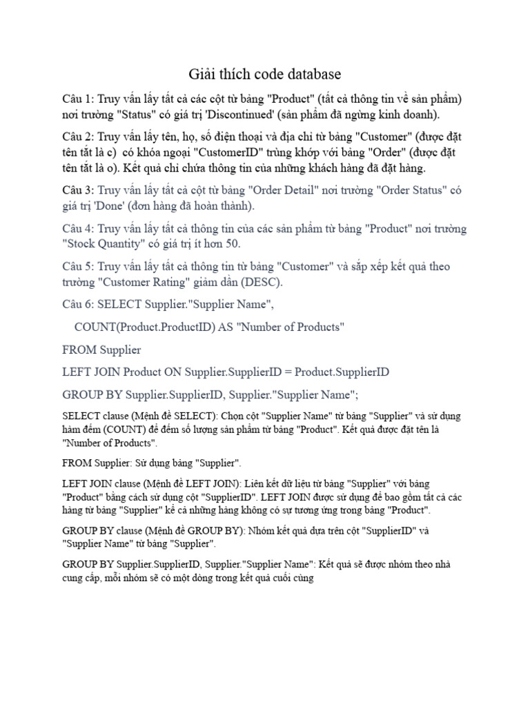 Giải thích code database | PDF