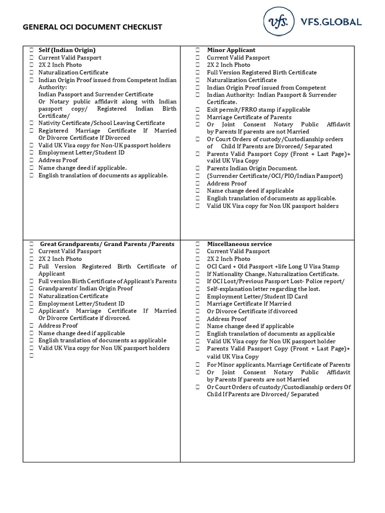 New Oci Document Uploading Checklist | PDF | Government And Personhood ...