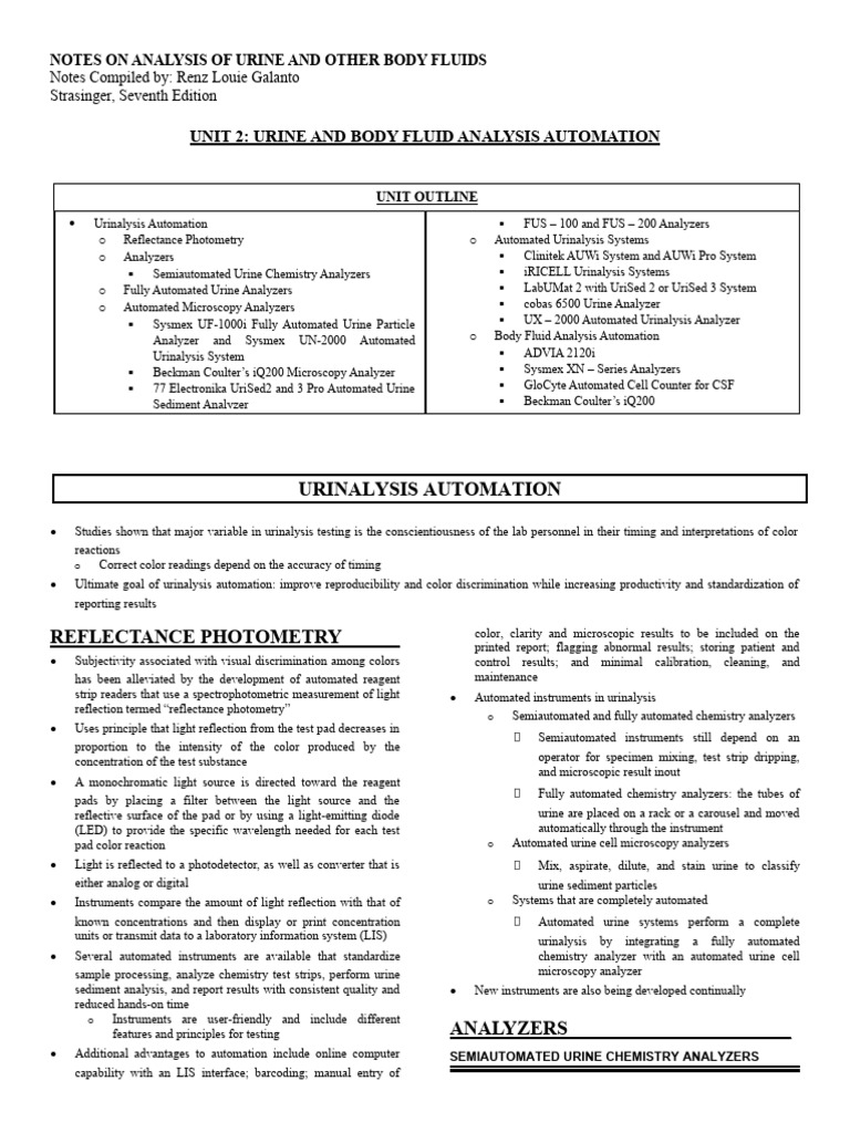 Unit 2 Urine and Body Fluid Analysis Automation | PDF | Flow Cytometry ...