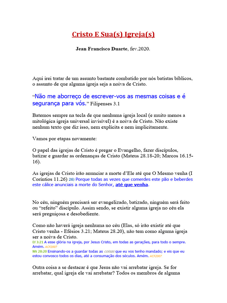 Cristo - Suas Igrejas.a Igreja Corpo Do Cristo.a Noiva.a Nova Jerusalem - Jean.francisco | PDF ...