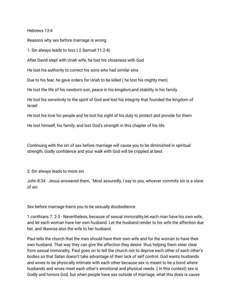 Why Sex Before Marriage Is Wrong Pdf