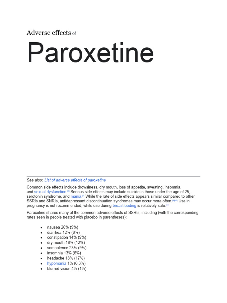 Adverse Effects of Paroxetine | PDF | Selective Serotonin Reuptake ...