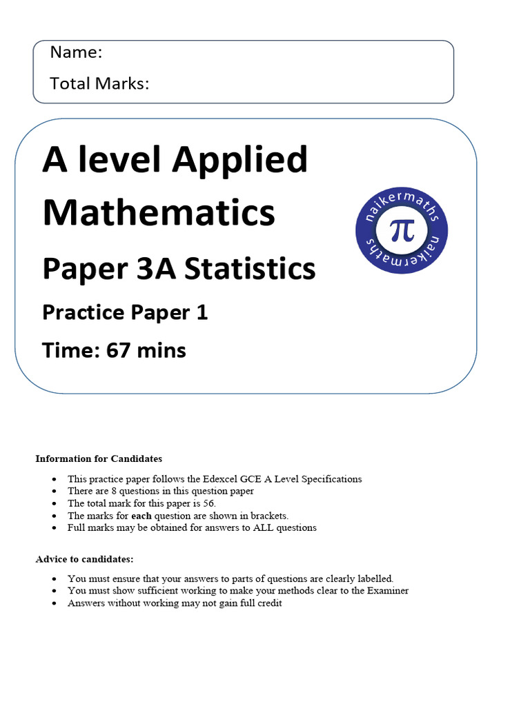 A Level Statistics Paper 1 | PDF | Linear Regression | Statistical Theory