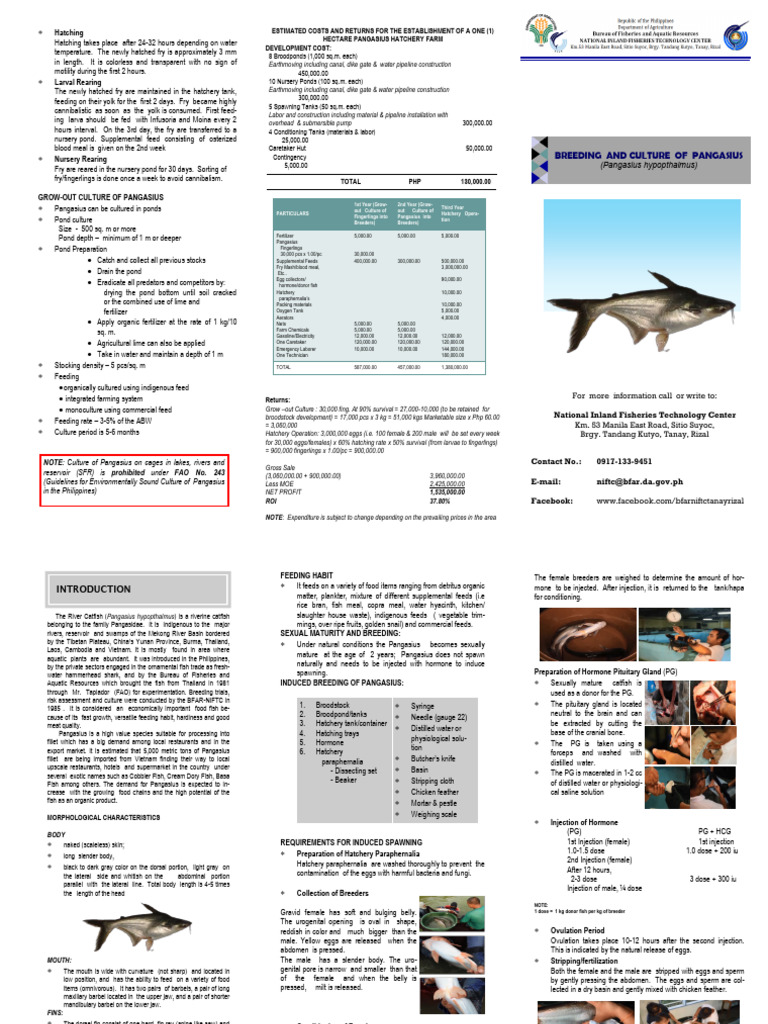 BFAR-NIFTC Breeding and Culture of Pangasius With Cost and Return EDITED 2022 | PDF