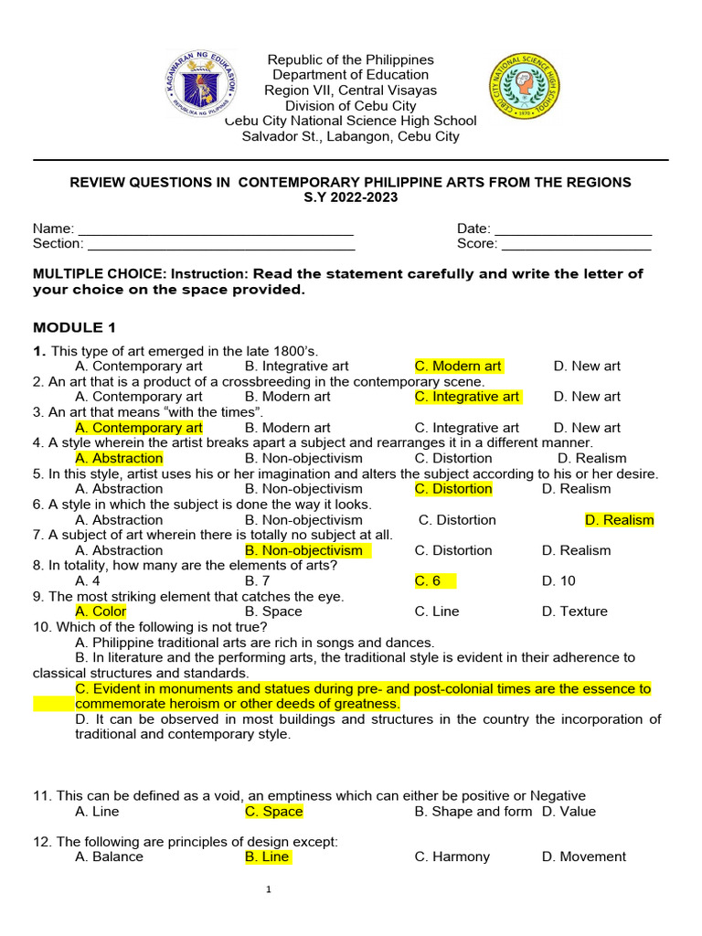Review Questions in Contemp | PDF | Abstract Art | Dances