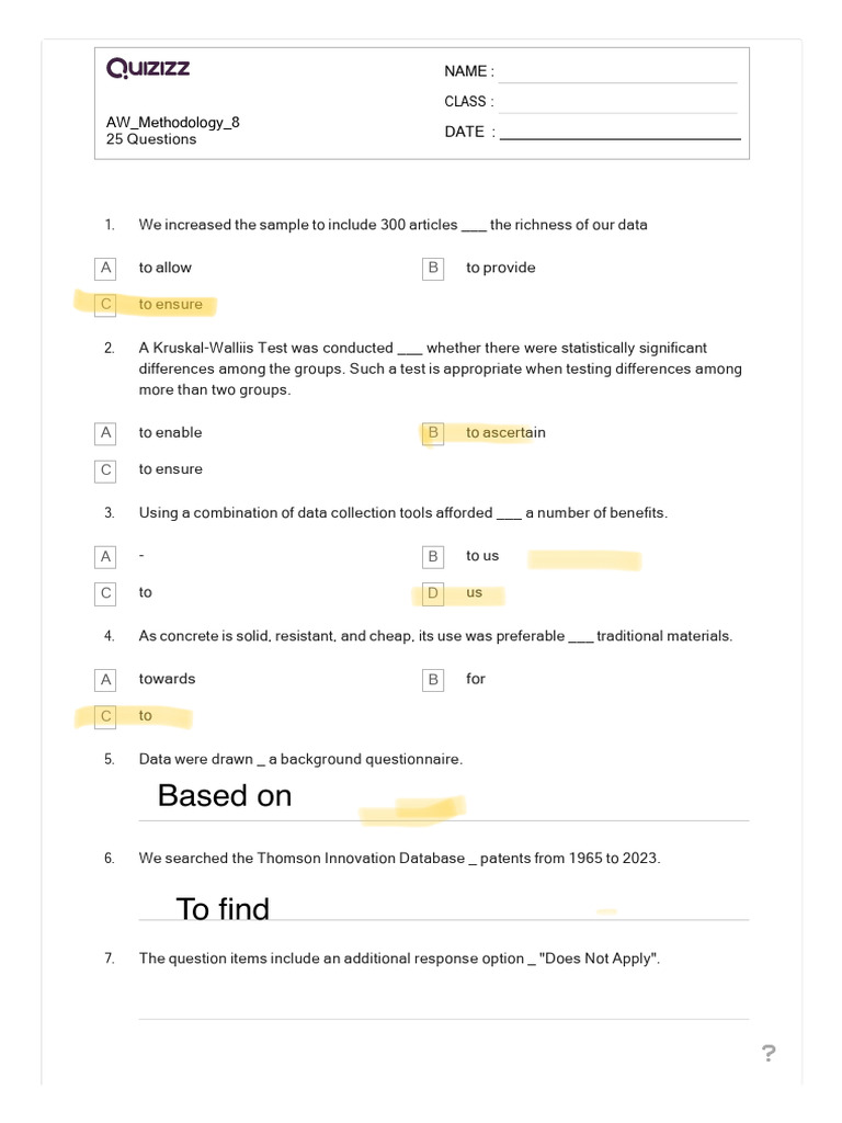Quiz Academic English | PDF | Survey Methodology | Science