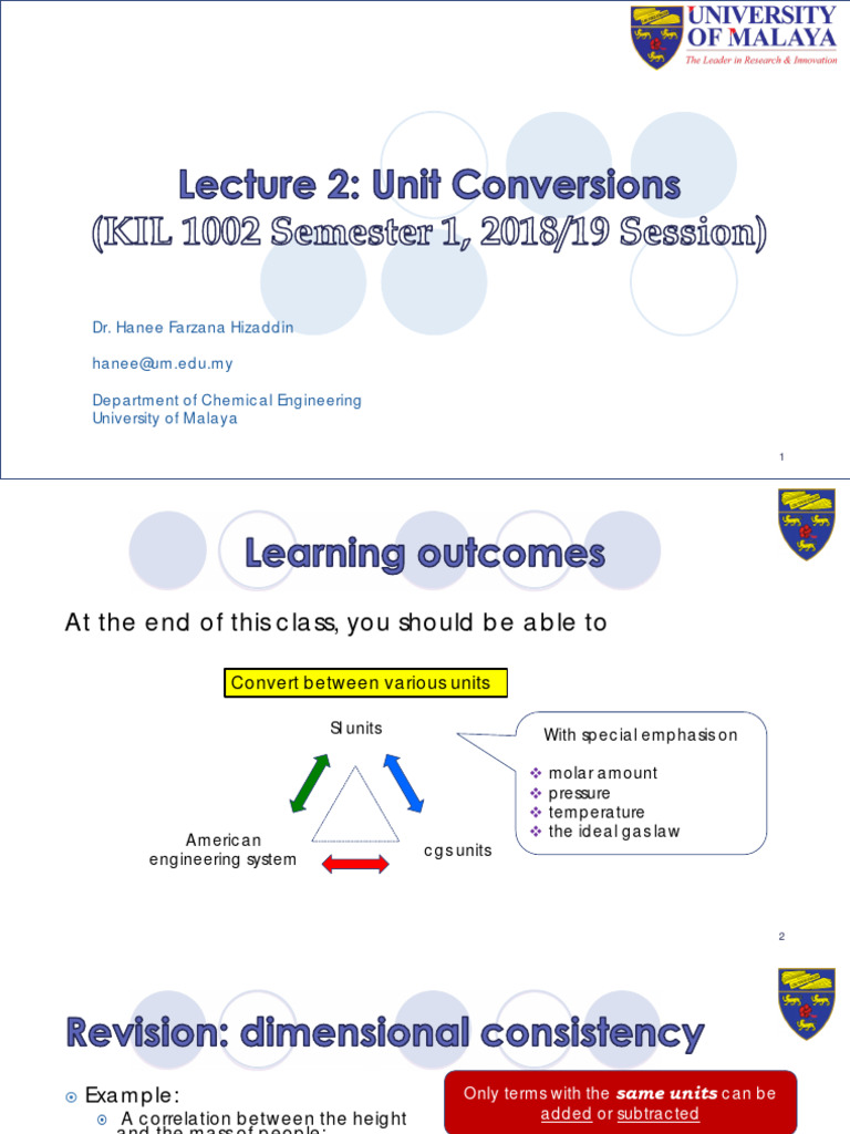 Lecture 2 - Unit Conversion - Students Version | PDF | Pressure | Mole (Unit)
