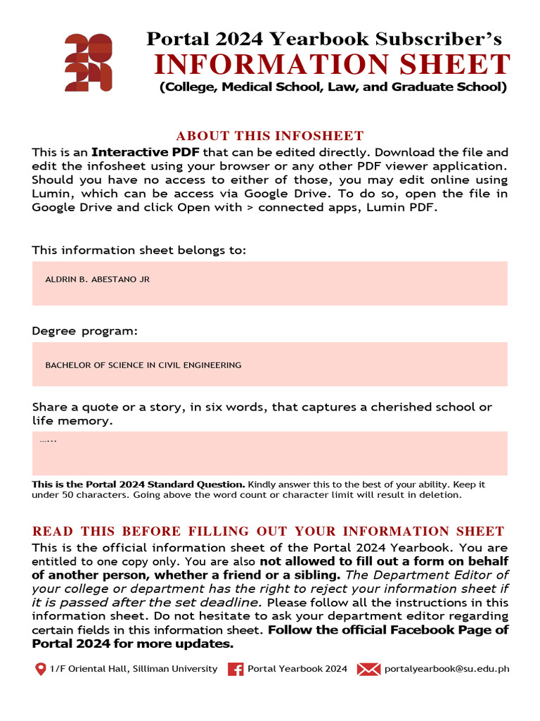 Abestano - Information Sheet Google Form Submission Link CED 1 | PDF | Computing