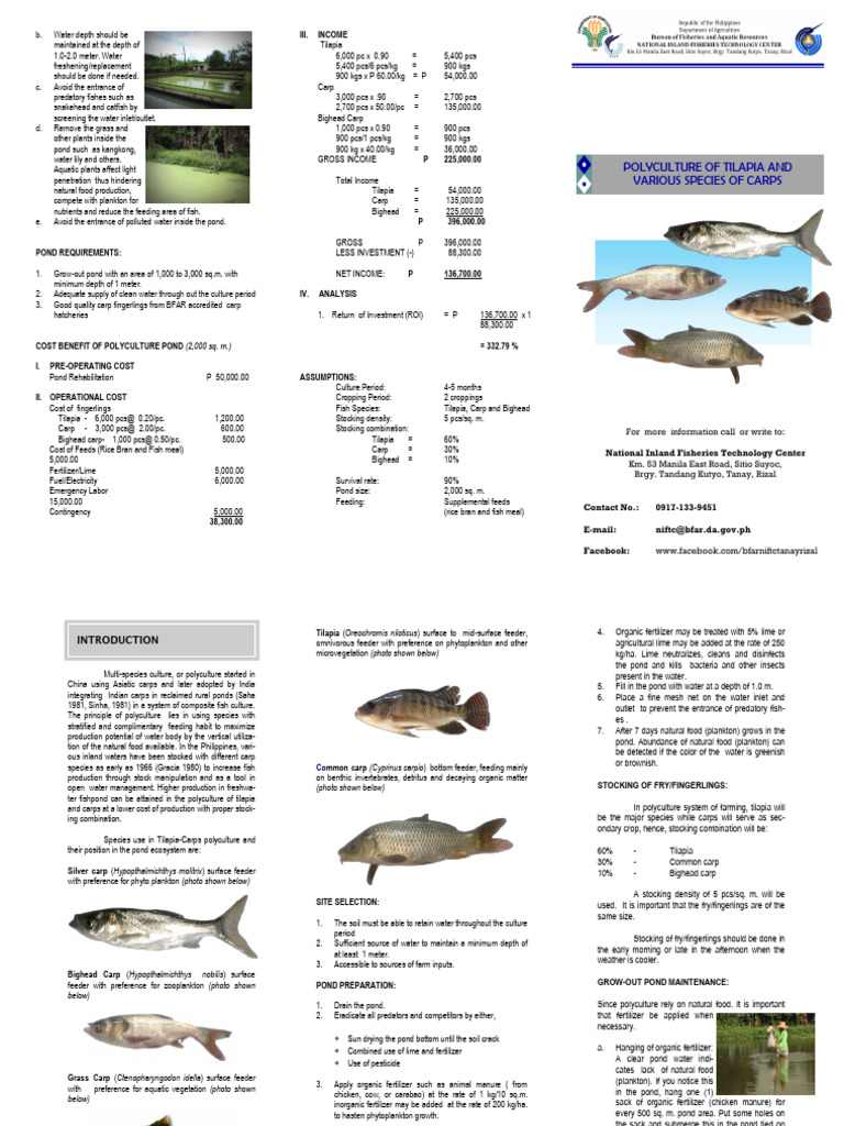 BFAR-NIFTC Polyculture of Tilapia EDITED 2022 | PDF | Pond | Plankton