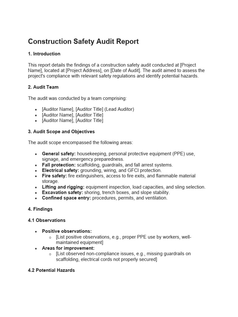 Construction Safety Audit Report | PDF | Audit | Safety