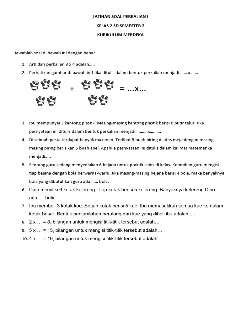 Soal Perkalian Kelas 2 SD Semester 2 | PDF