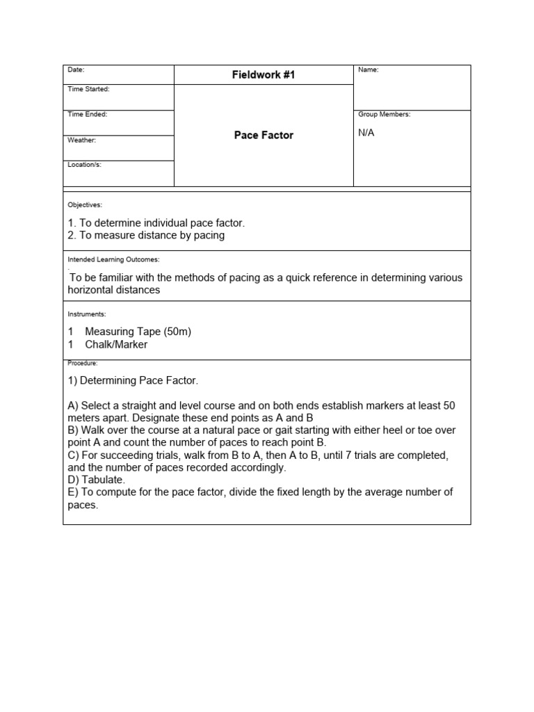 Surveying Fieldwork 1 Pace Factor | PDF