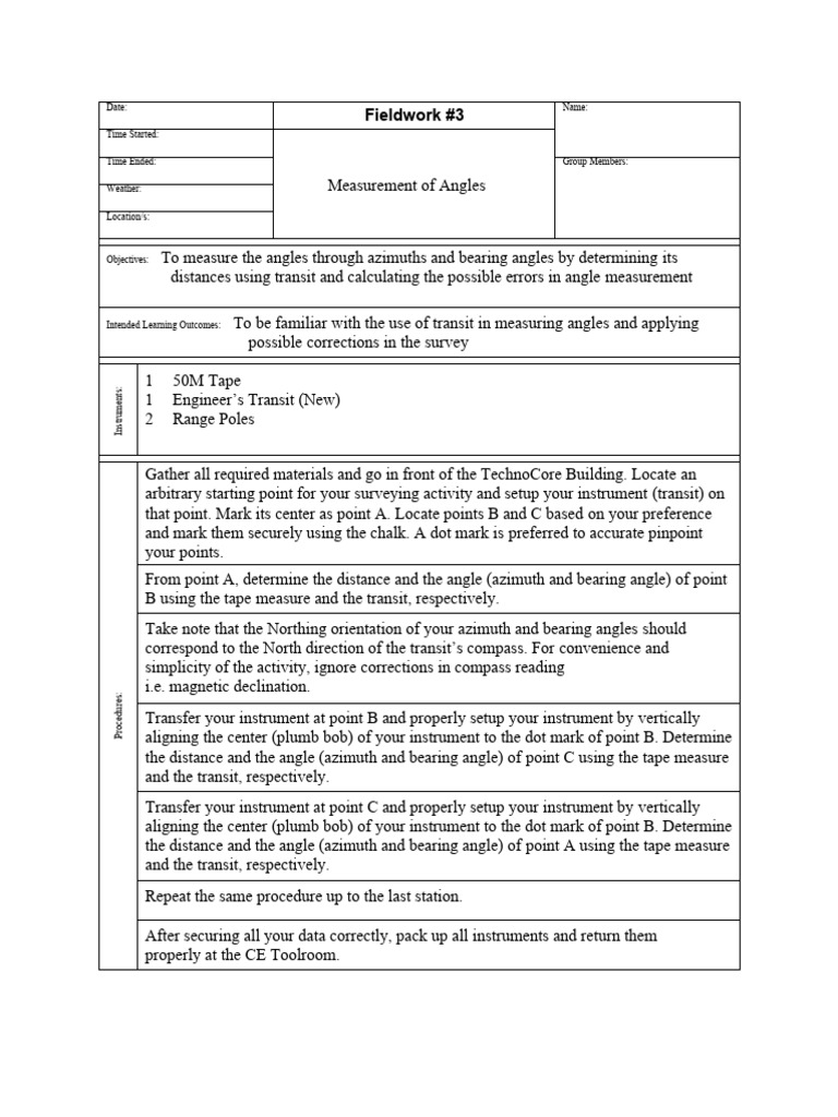 Surveying Fieldwork 3 Determination of Angles | PDF | Surveying | Compass