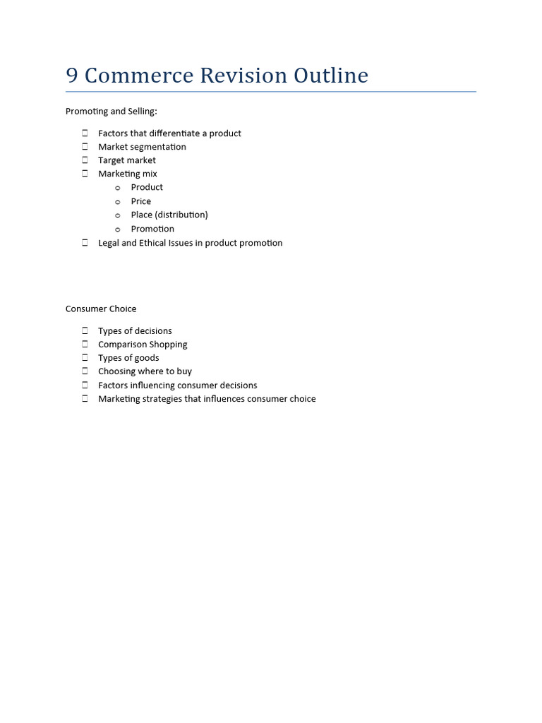 9 Commerce Revision Outline | PDF
