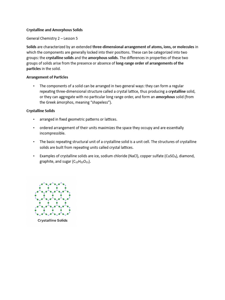 Lesson 5 CHEM Handouts | PDF | Solid | Crystal Structure