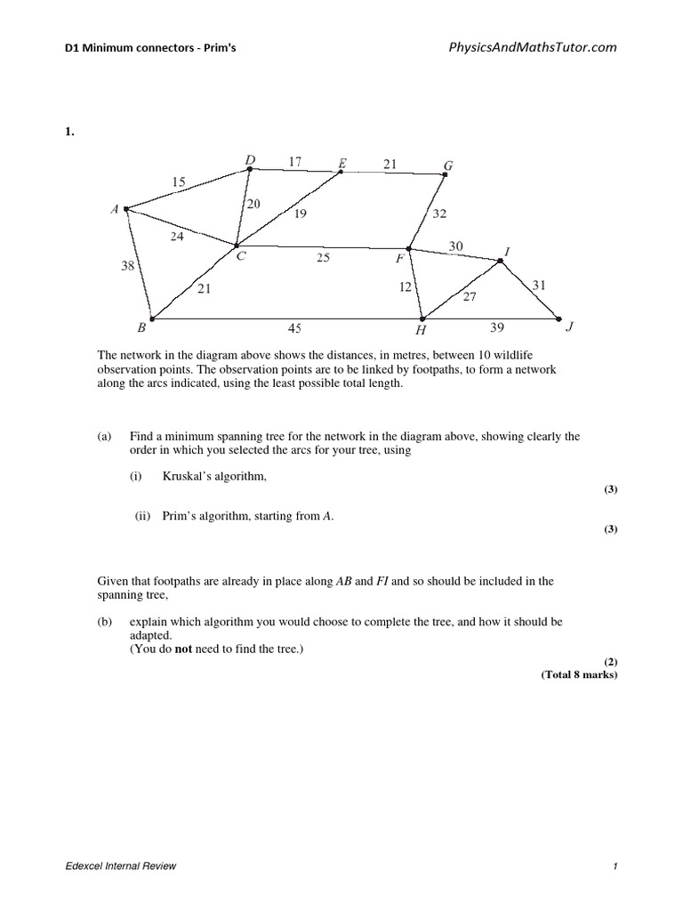 D1 Minimum Connectors - Prim's | PDF | Graph Theory | Computational Complexity Theory