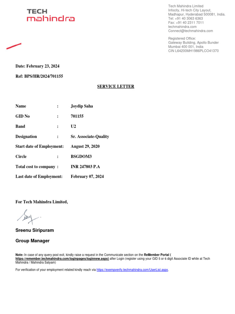 TMP 701155 SL 2024-02-23 Service Letter | PDF