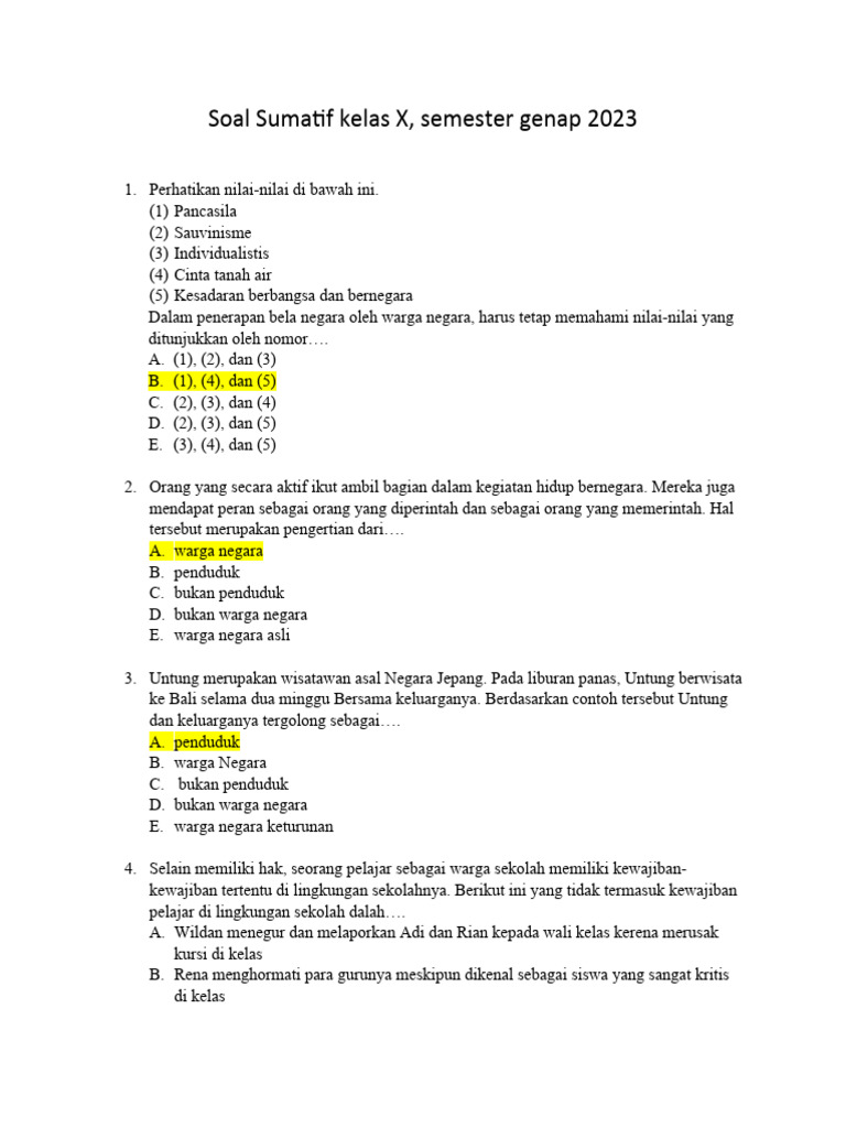 Soal Sumatif Kelas X | PDF | Ilmu Sosial