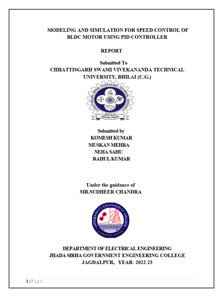 Final Report Minor Project BLDC | PDF | Control Theory | Electric Motor