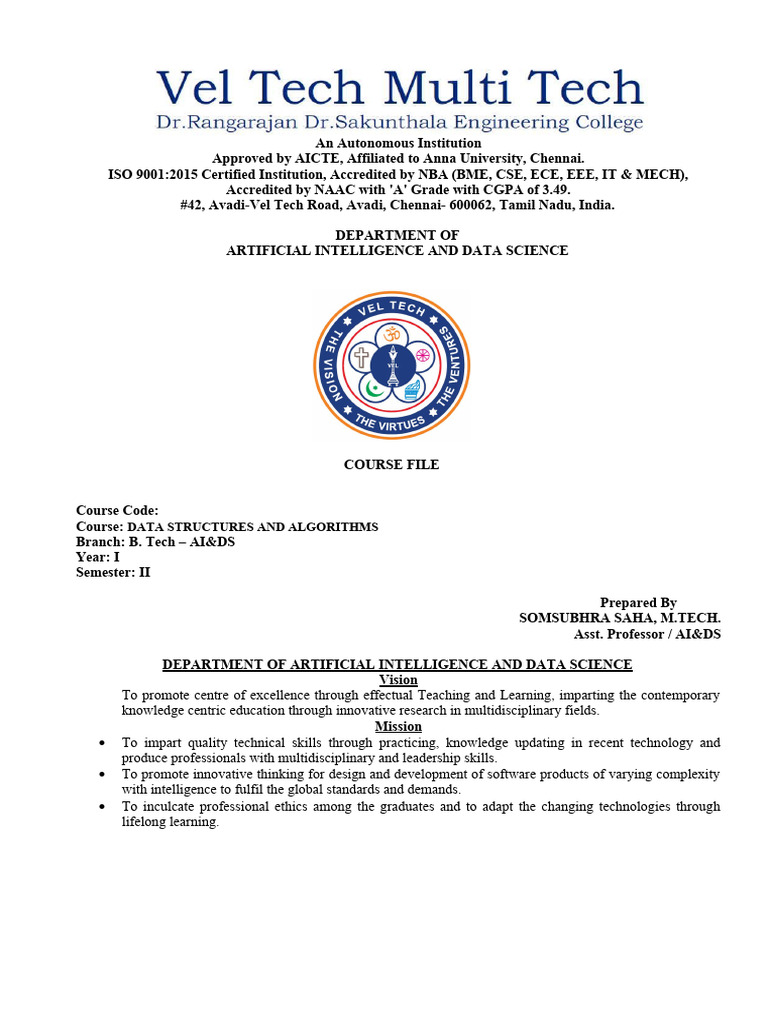 Dsa Course File (Final) | PDF | Engineering | Analysis