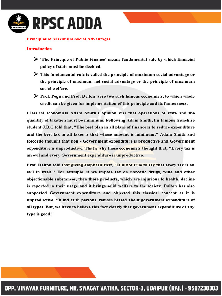 Principle of Maximum Social Advantage | PDF | Taxes | Government Spending