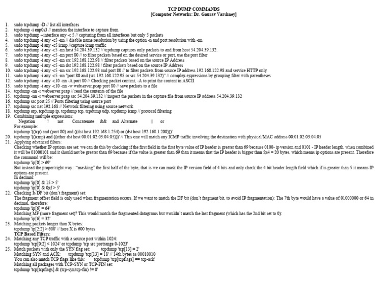 TCP Dump Command Guide | PDF | Internet Protocols | Port (Computer ...
