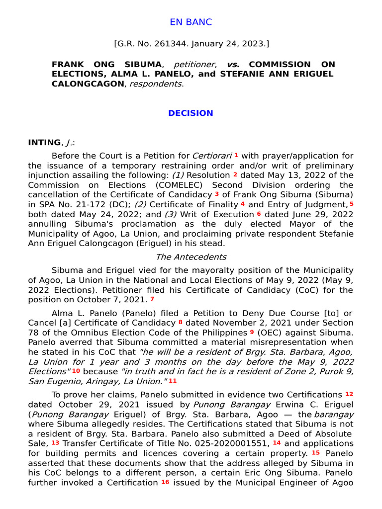 G.R. No. 261344 - Sibuma v. COMELEC Et Al. | PDF | Affidavit | Injunction