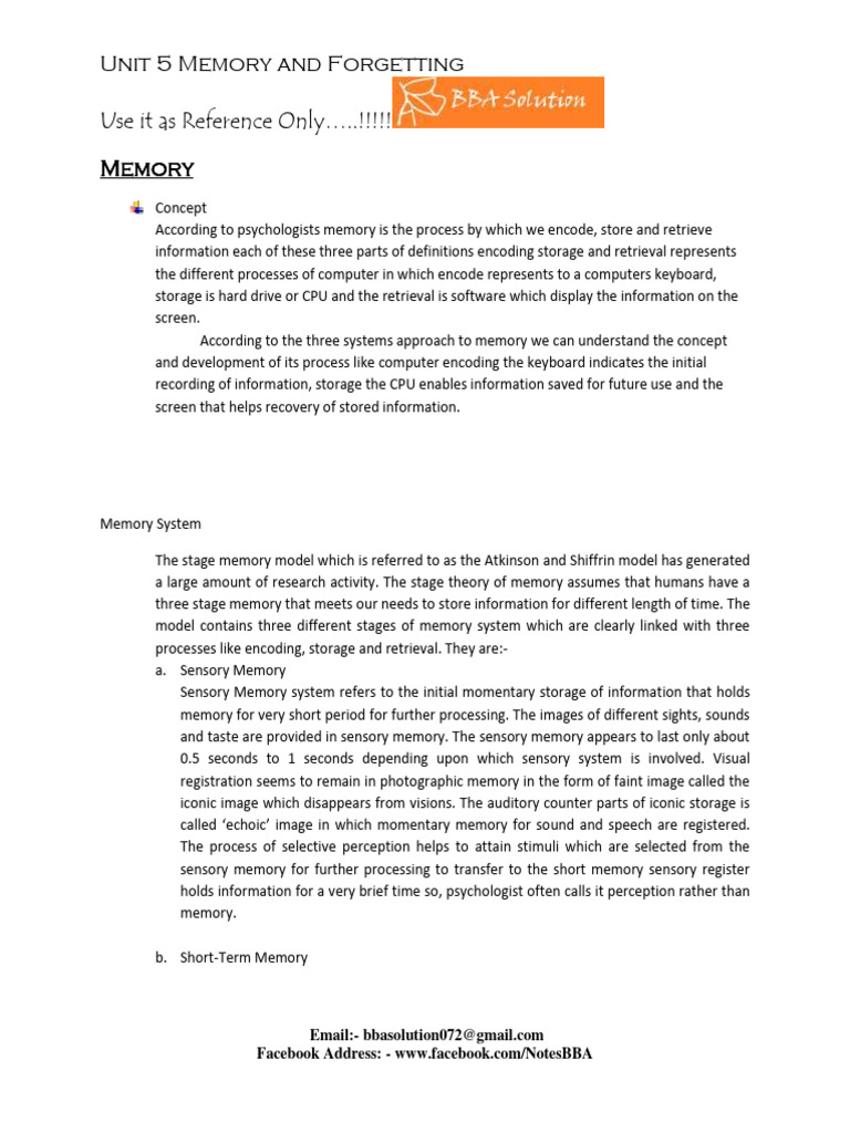 Psychology Unit 5 | PDF | Memory | Long Term Memory