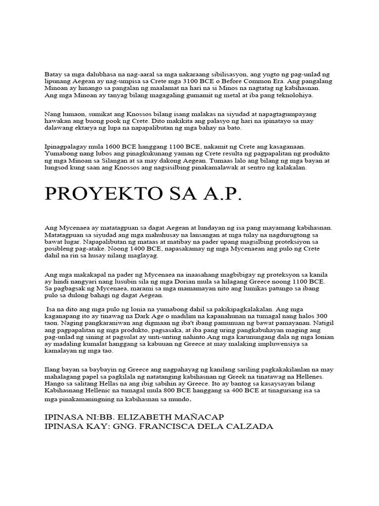 Proyekto Sa A.P.: - Ipinasa Ni:Bb. Elizabeth Mañacap Ipinasa Kay: Gng ...