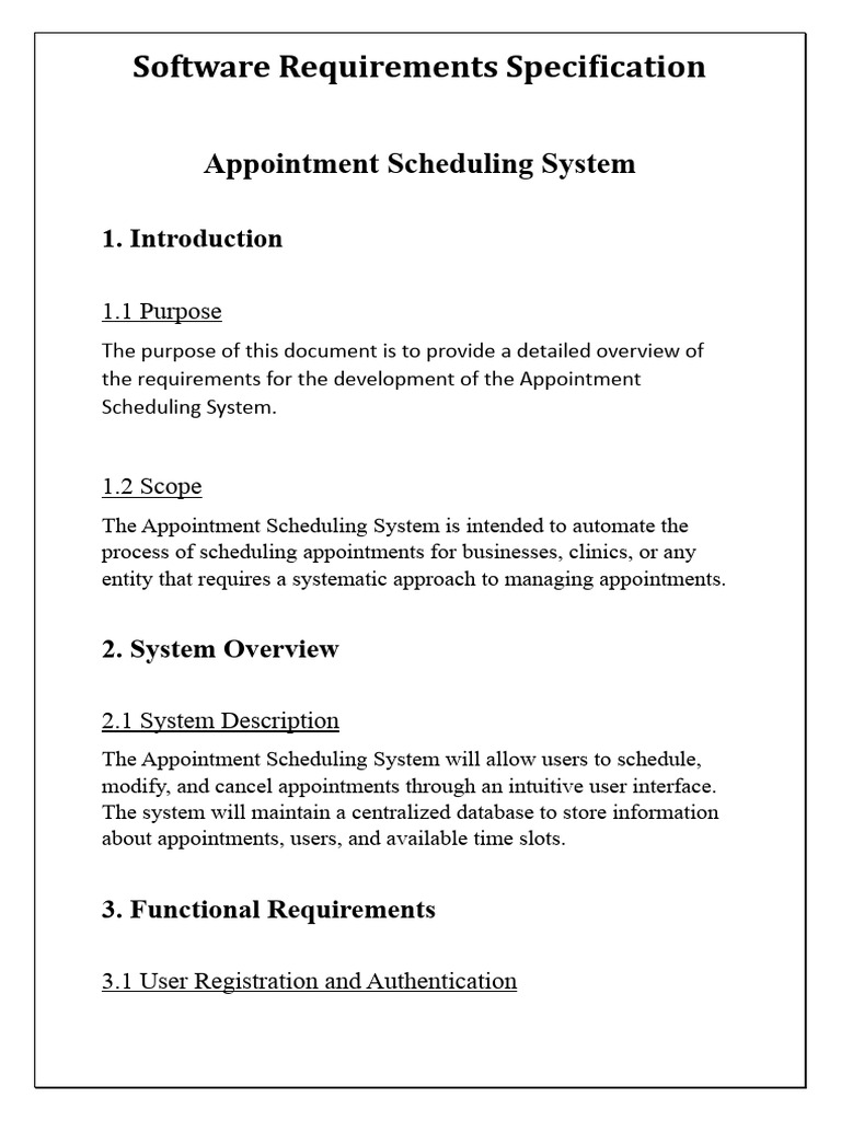 Appointment Scheduling System SRS | PDF | User (Computing) | Password