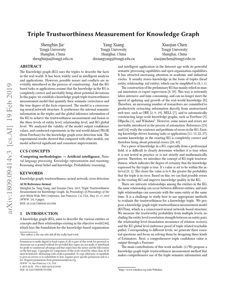 Triple Trustworthiness Measurement For Knowledge Graph | PDF | Knowledge