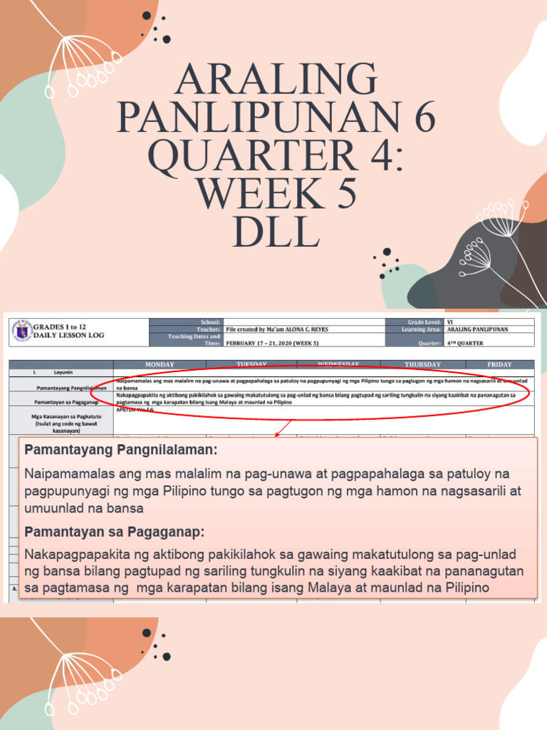 Araling Panlipunan 6 Quarter 4: Week 5 DLL | PDF