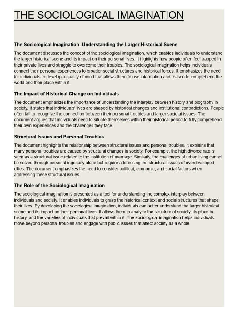 The Sociological Imagination | PDF | Sociology | Society
