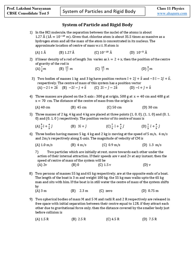 CT5 CBSE 11 System of Particle and Rigid Body QP | PDF | Physics ...