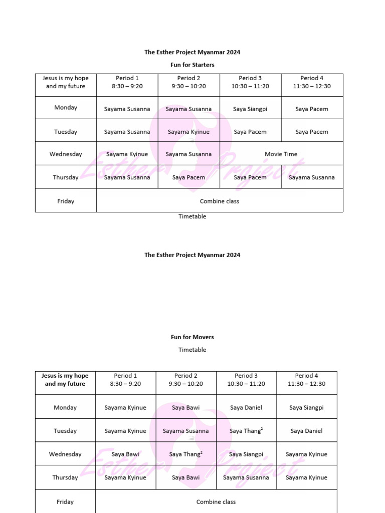2024 Timetable | PDF | Language Arts & Discipline