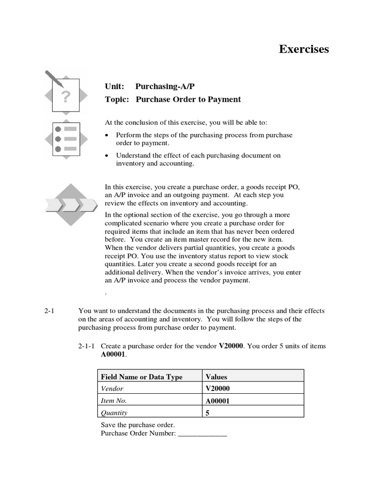 Purchasing - : Exercises | PDF | Receipt | Inventory