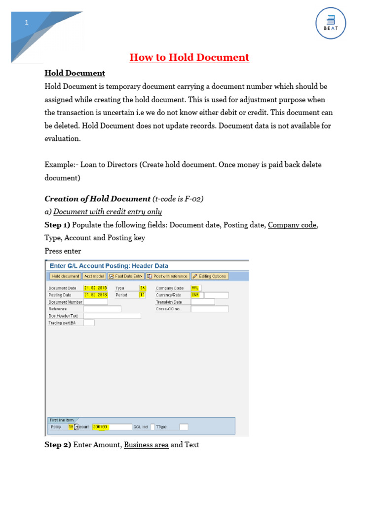 Create and Manage SAP Hold Documents | PDF | Business | Finance & Money ...