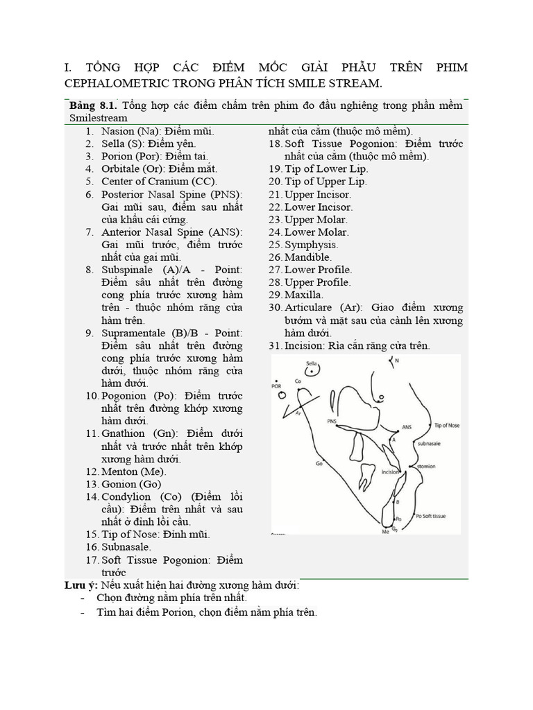 Tổng Hợp Các Điểm Mốc Giải Phẫu Trên Phim Cephalometric Trong Phân Tích Smile Stream | PDF