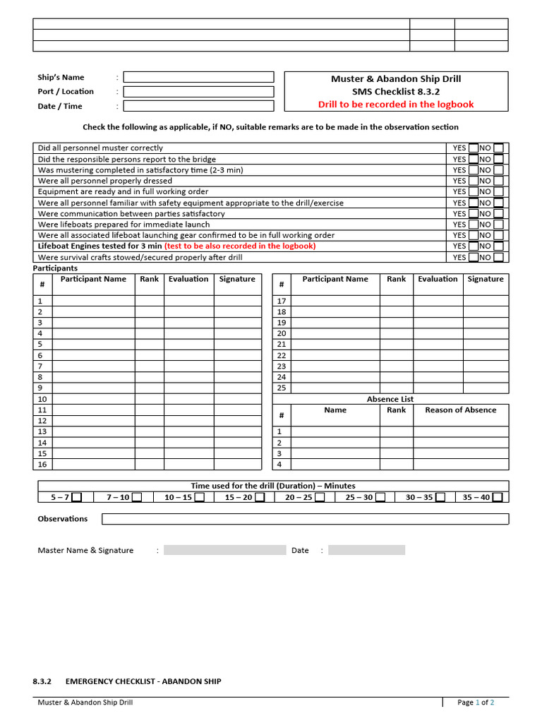 Muster & Abandon Ship Drill - Life Boats | PDF | Shipping | Ships