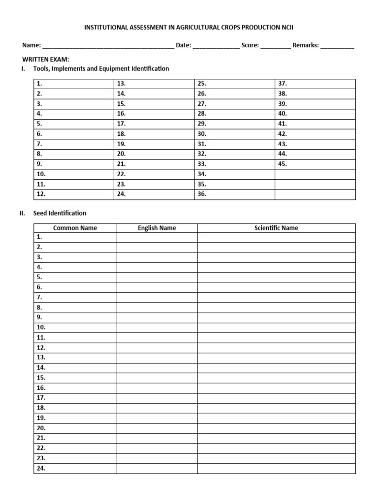 Institutional Assessment in Agricultural Crops Production NCII | PDF ...