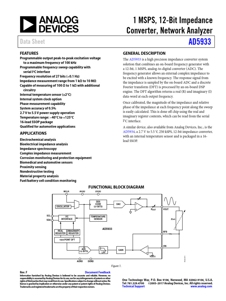 AD5933 | PDF | Electrical Impedance | Analog To Digital Converter