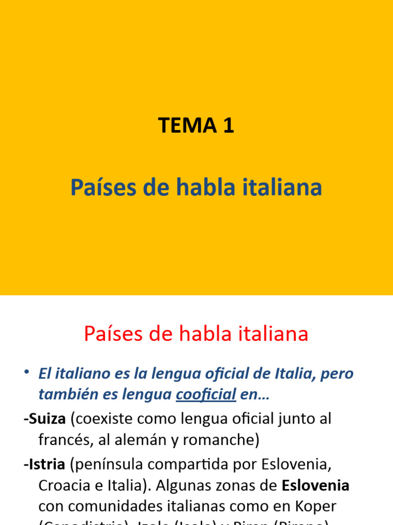 TEMA 1. Paises de Habla Italiana 1 | PDF | Idioma italiano | Italia