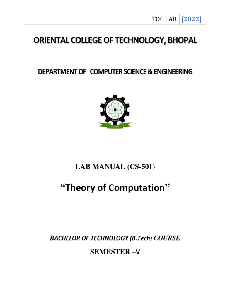 TOC (CS 501) Lab Manual Compressed | PDF | String (Computer Science) | Namespace