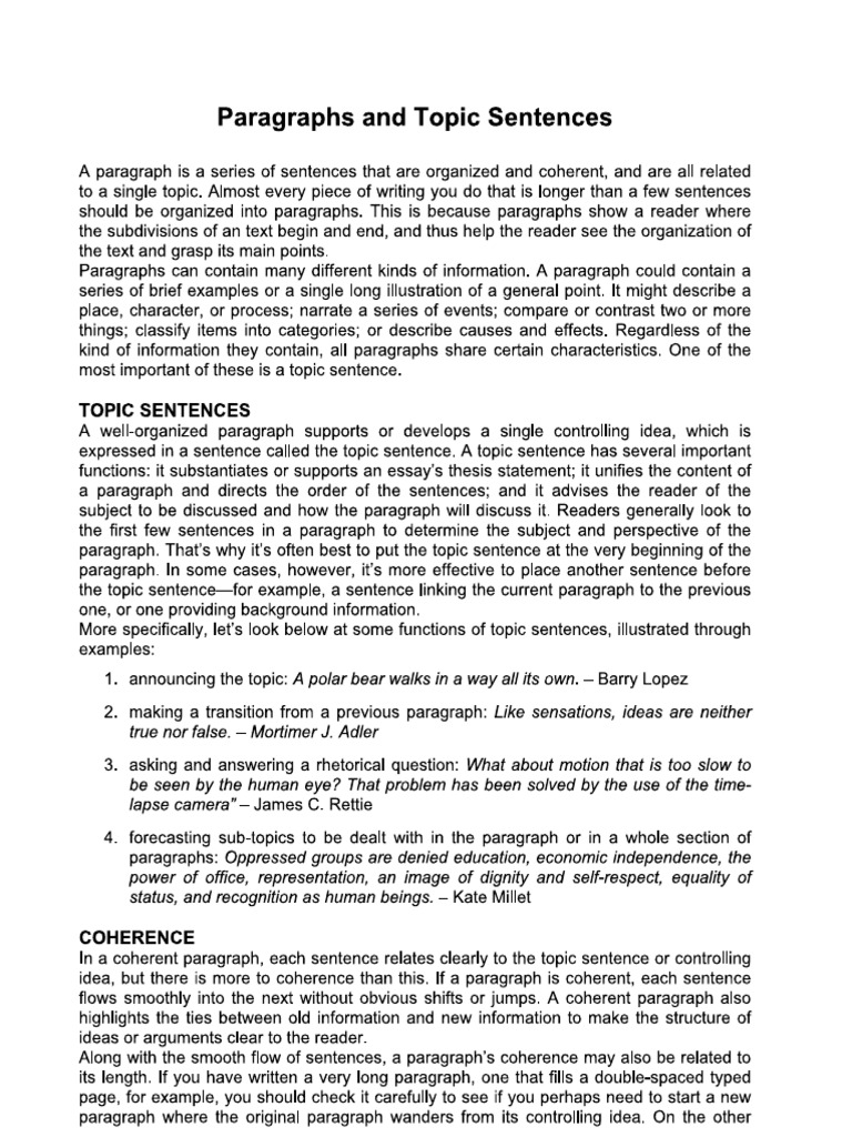 Paragraphs and Topic Sentences | PDF